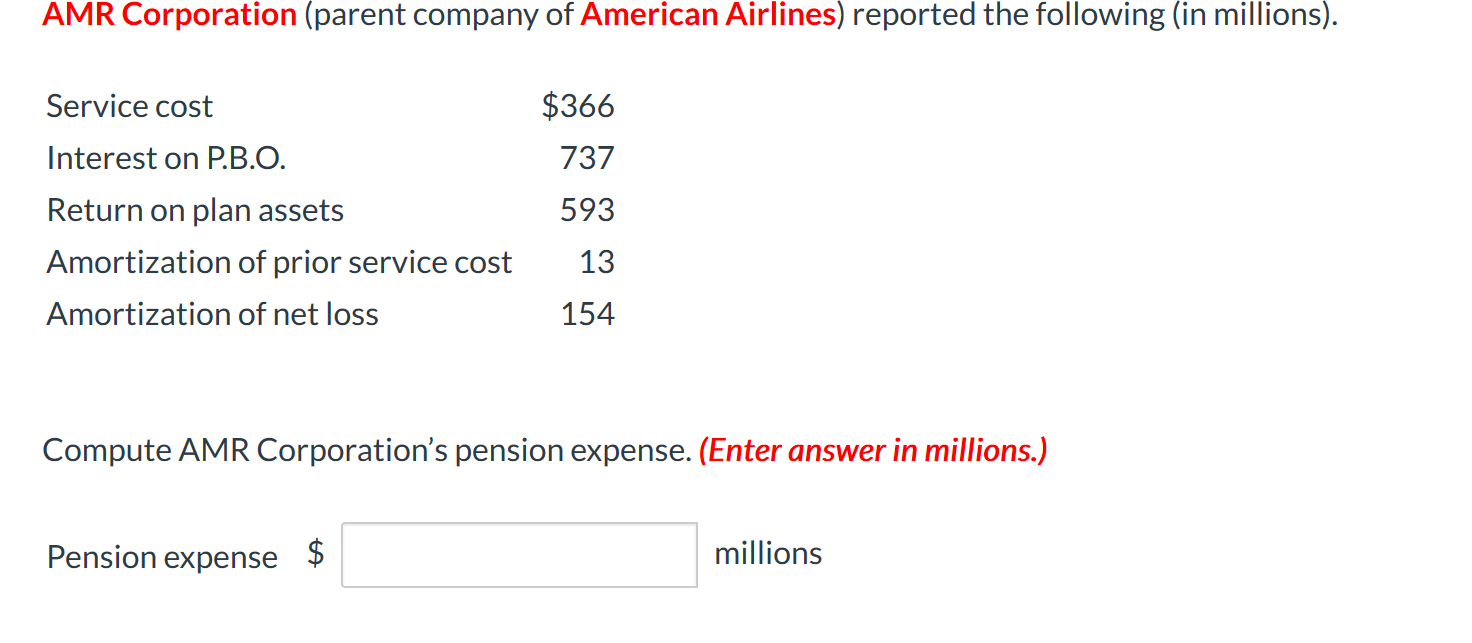 Solved AMR Corporation (parent company of American Airlines) | Chegg.com