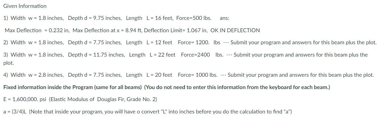 Write code using Matlab to find beam | Chegg.com