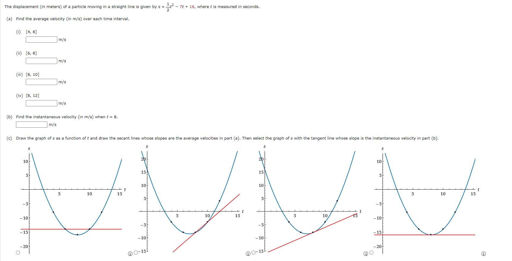 Solved he displacement (in meters) of a particle moving in a | Chegg.com