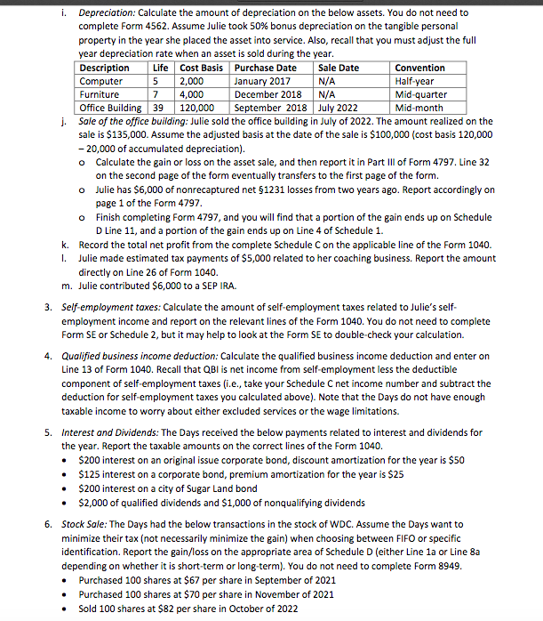 Deliverables: Form 1040, Schedule 1, Sch. A, Sch. C, | Chegg.com