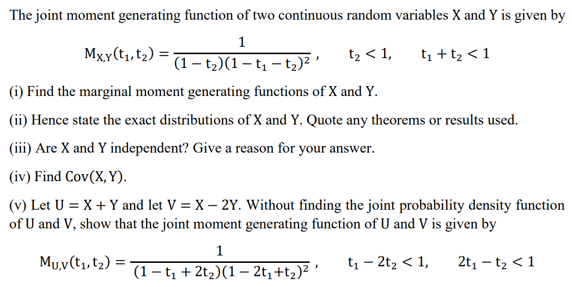 The joint moment generating function of two | Chegg.com