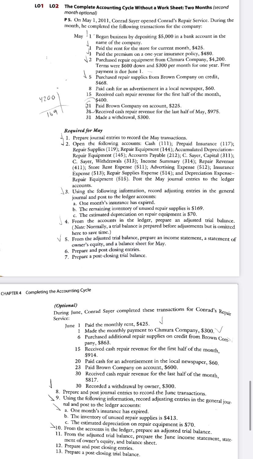 Solved L01 LO2 The Complete Accounting Cycle Without a Work | Chegg.com