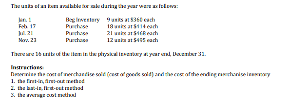 Solved The units of an item available for sale during the | Chegg.com