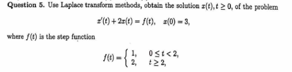 Solved Question 5. Use Laplace transform methods, obtain the | Chegg.com