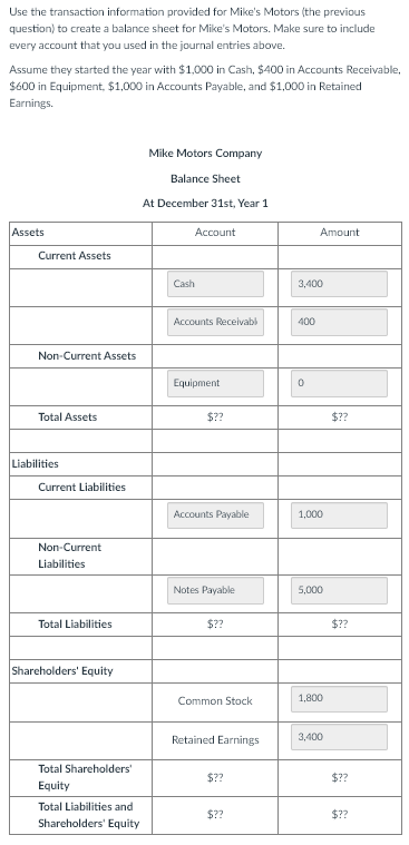 Solved Use the transaction information provided for Mike's | Chegg.com