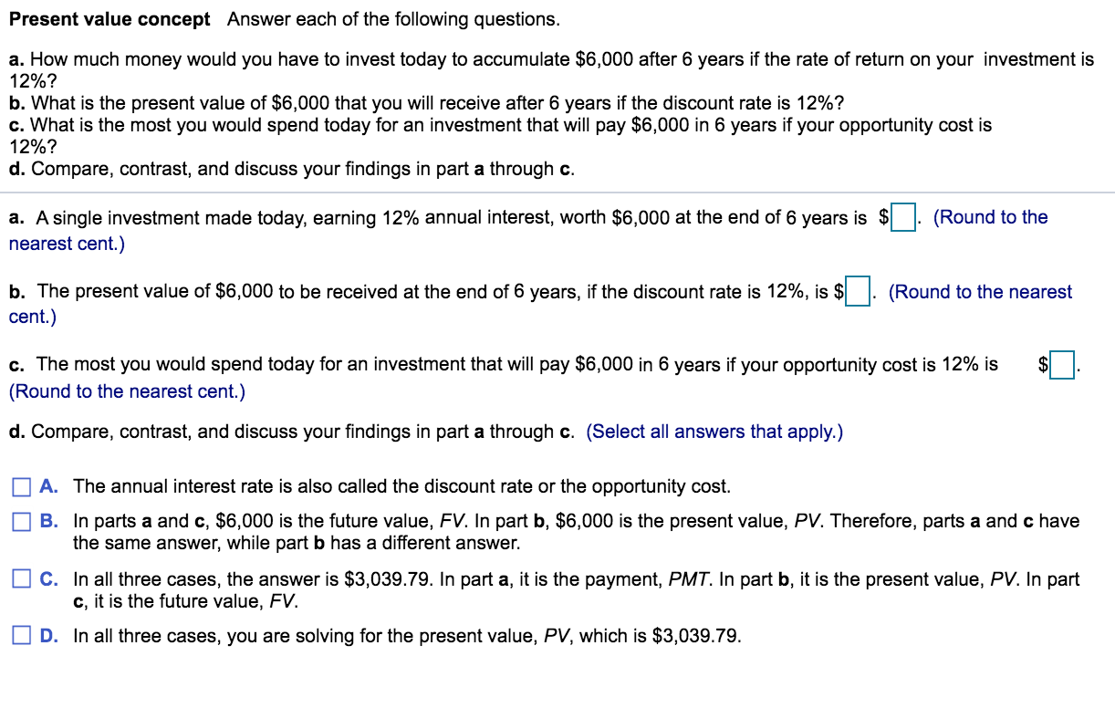 Solved Present value concept Answer each of the following | Chegg.com