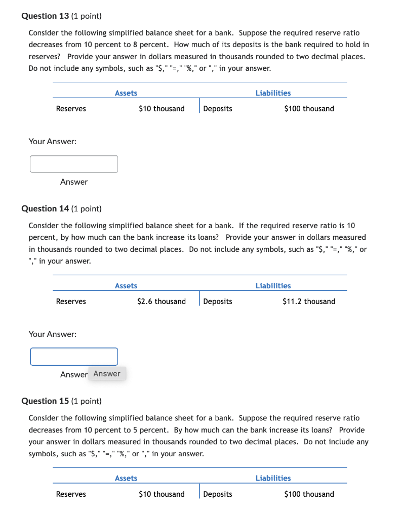Solved Question 13 (1 point) Consider the following | Chegg.com