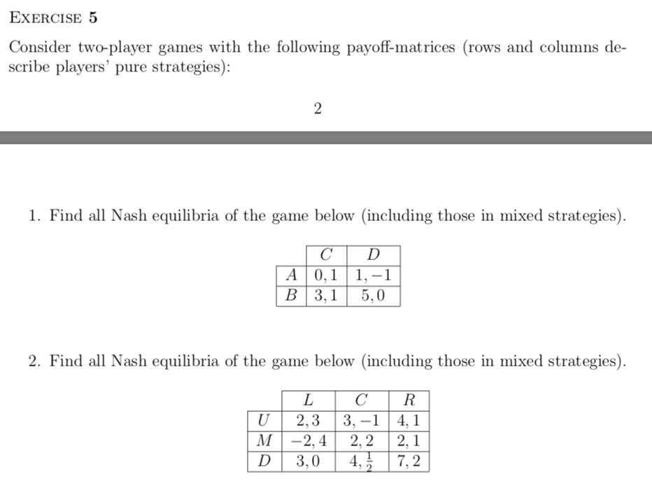 Solved EXERCISE 5 Consider two-player games with the | Chegg.com