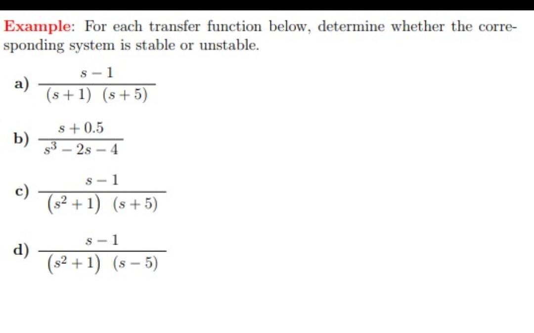 Solved Example: For each transfer function below, determine | Chegg.com
