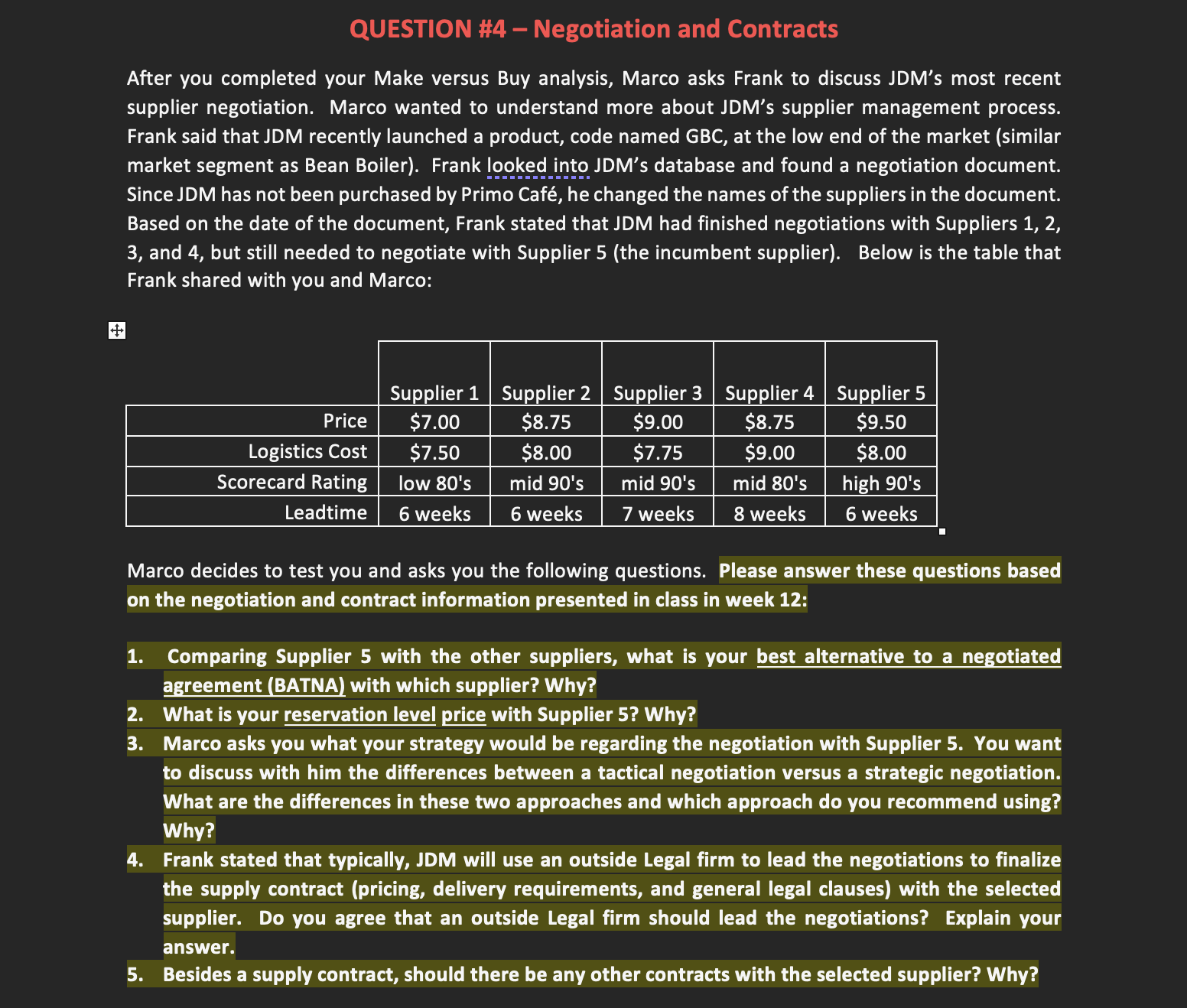 Solved QUESTION \#4-Negotiation and Contracts After you | Chegg.com