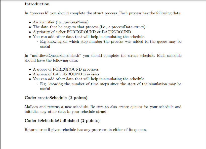 Introduction In "process.h" you should complete the | Chegg.com