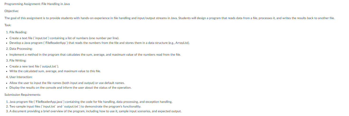 Solved Programming Assignment: File Handling in Java | Chegg.com