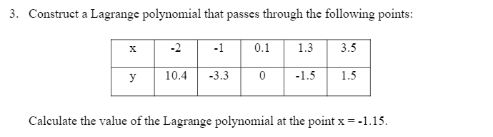Solved 3. Construct a Lagrange polynomial that passes | Chegg.com