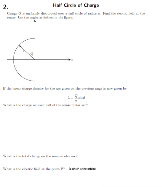 Solved 2. Half Circle of Charge Charge Q is uniformly | Chegg.com