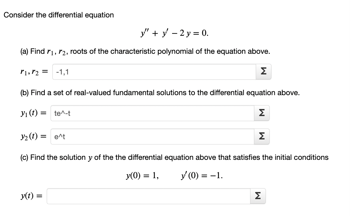 Solved Consider the differential equation y" - 2y + y = 0. | Chegg.com