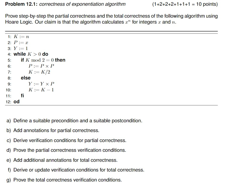 Problem 12.1: correctness of exponentiation algorithm | Chegg.com