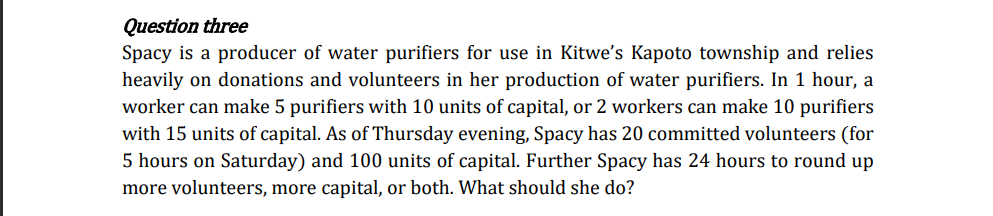 Solved Question three Spacy is a producer of water purifiers | Chegg.com