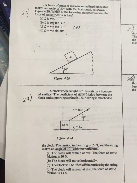 Solved . A block of mass m rests on an inclined plane that | Chegg.com