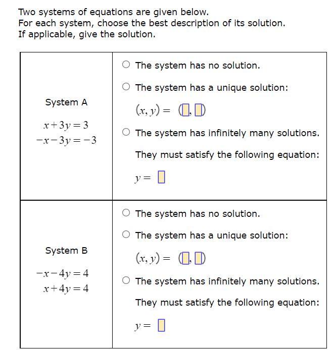 Solved Two systems of equations are given below. For each | Chegg.com