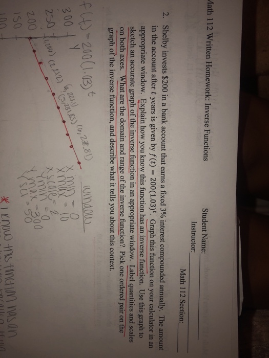 Solved Math 112 Written Homework: Inverse Functions Student | Chegg.com