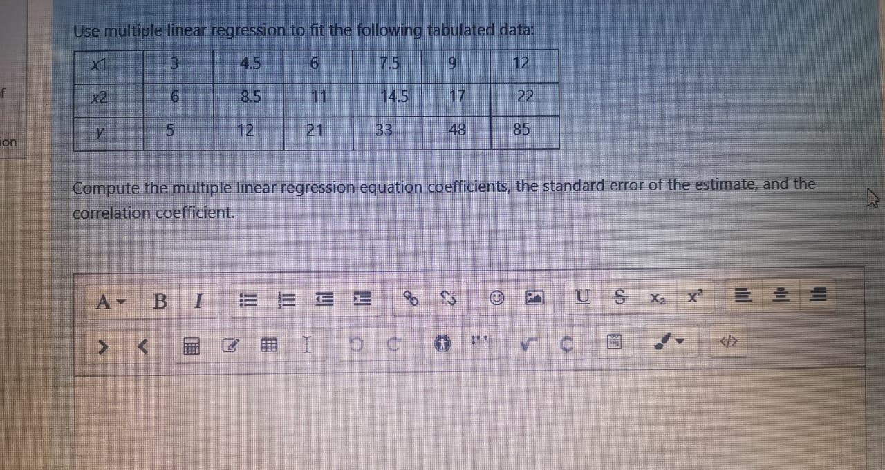 Solved Use multiple linear regression to fit the following | Chegg.com
