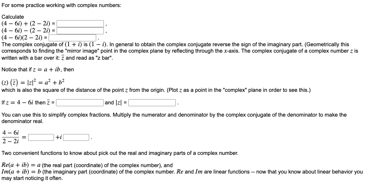 Solved For some practice working with complex numbers: | Chegg.com