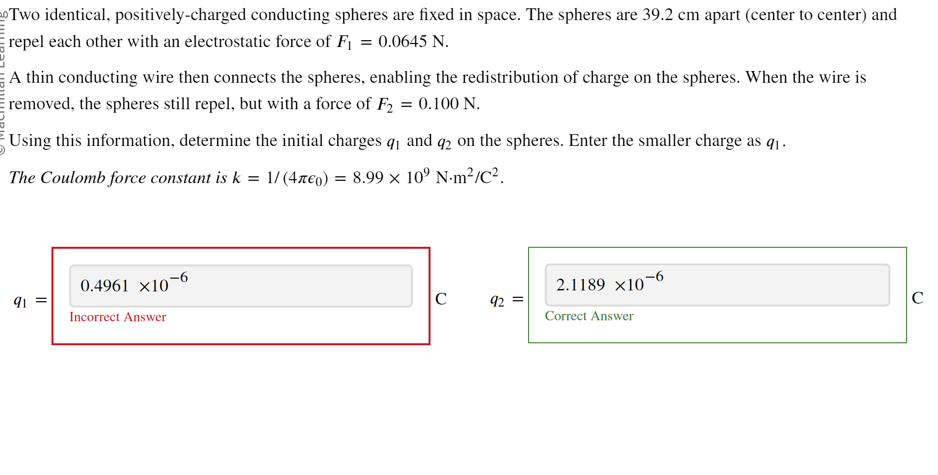 Solved Two identical, positively-charged conducting spheres | Chegg.com