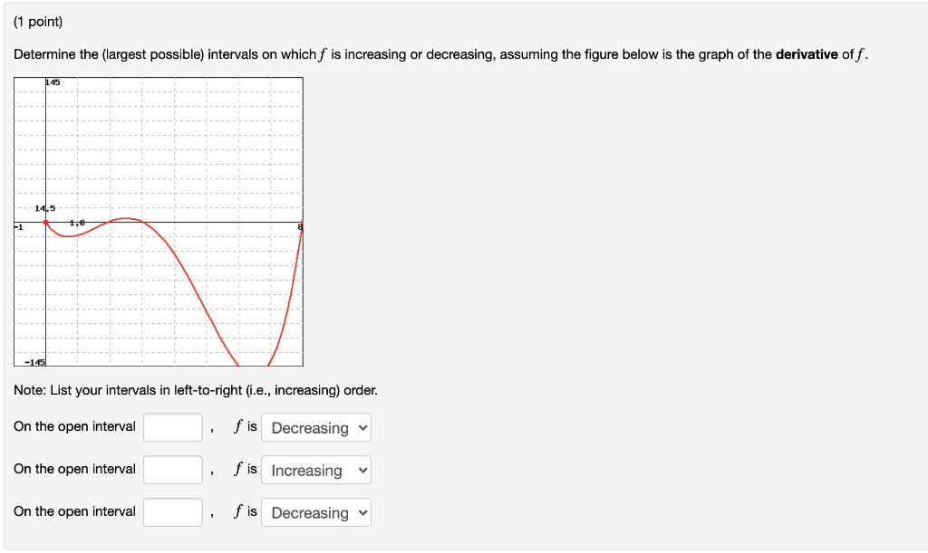 Solved (1 point) Determine the largest possible) intervals | Chegg.com