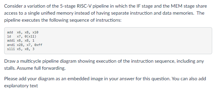 Solved Consider a variation of the 5-stage RISC-V pipeline | Chegg.com