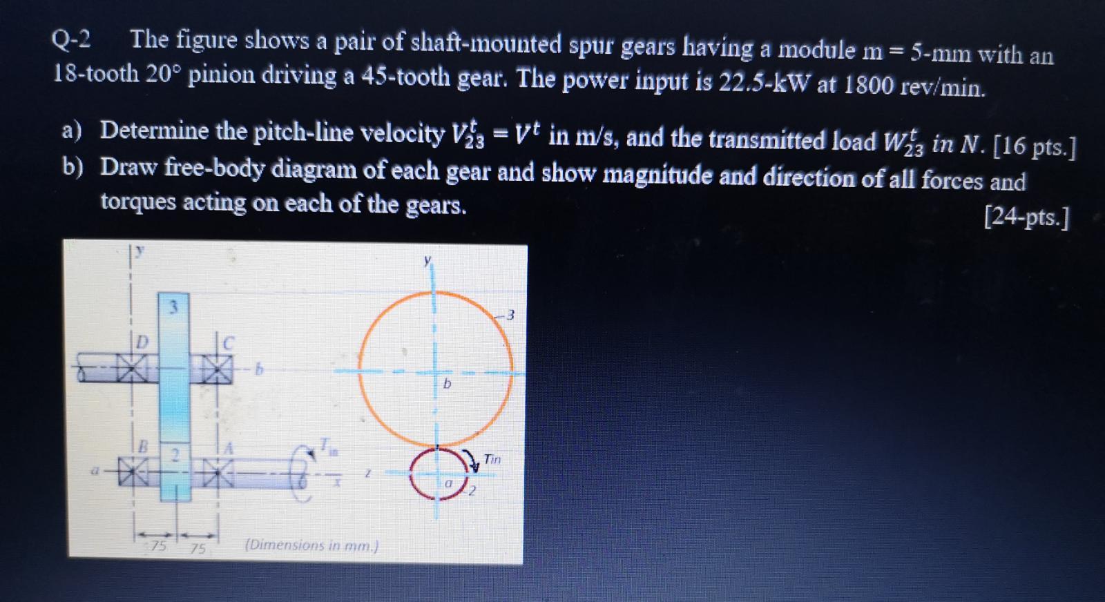 Solved Q-2 The figure shows a pair of shaft-mounted spur | Chegg.com