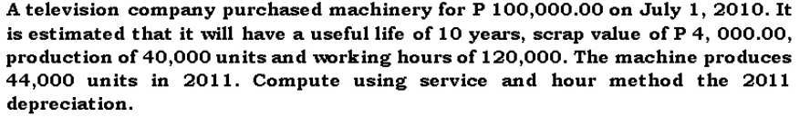 Solved Depreciation using Service Output method and Hour | Chegg.com