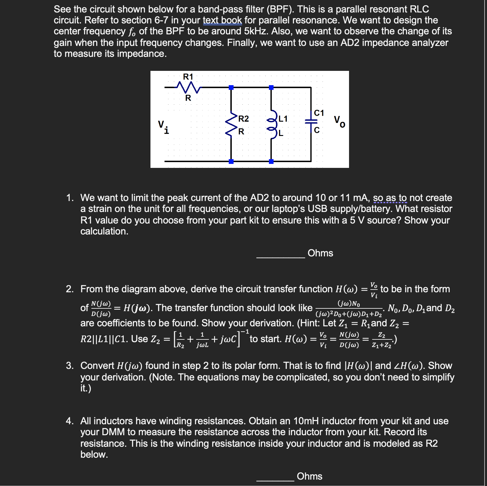 Solved See the circuit shown below for a band-pass filter | Chegg.com