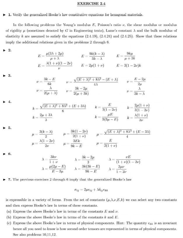 Solved EXERCISE 2.4 1. Verify the generalized Hooke's law | Chegg.com