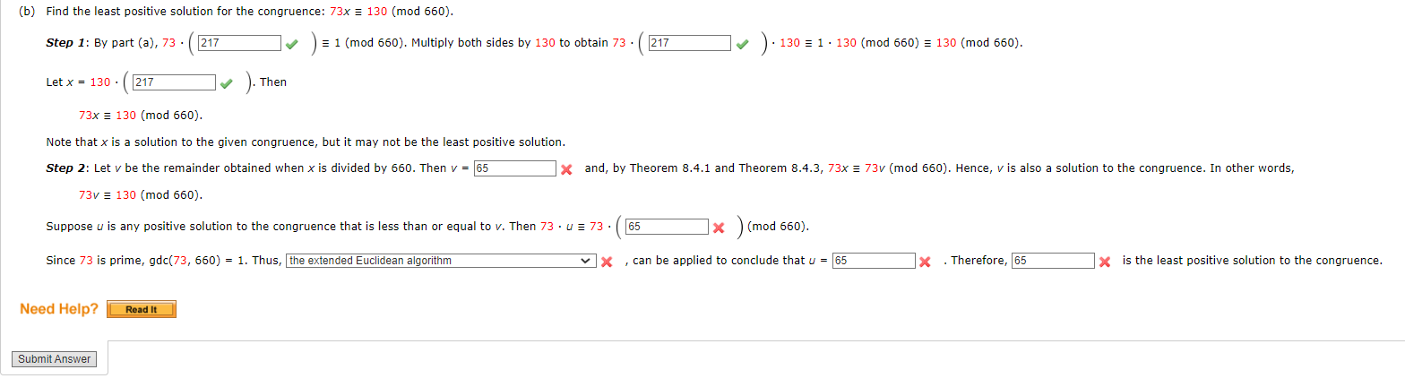 Solved Find an inverse for 73 modulo 660 . First use the | Chegg.com