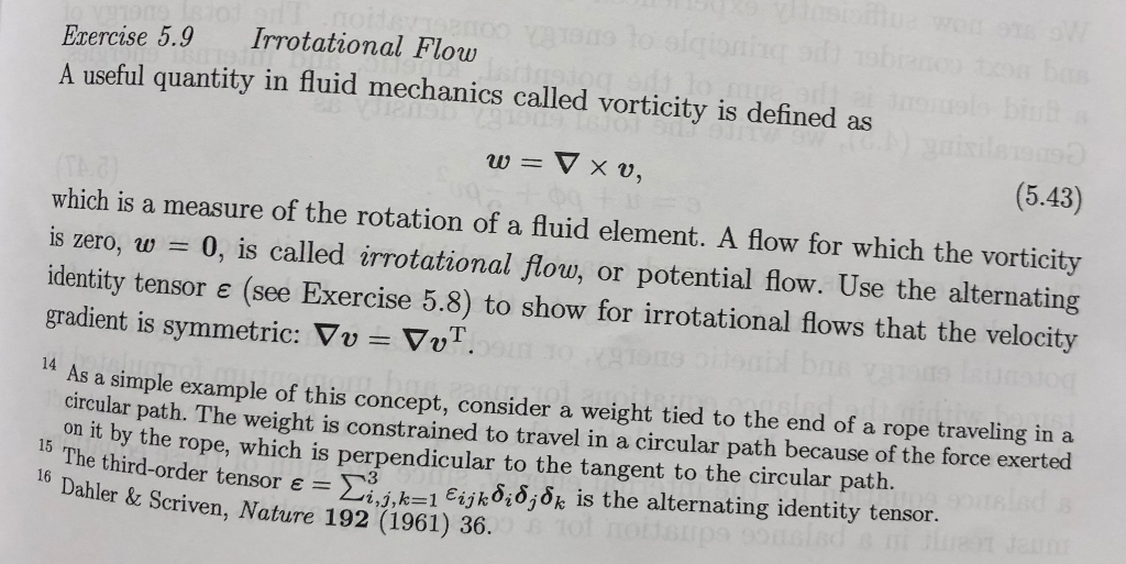 Exercise 5.9 Irrotational Flow A useful quantity in | Chegg.com