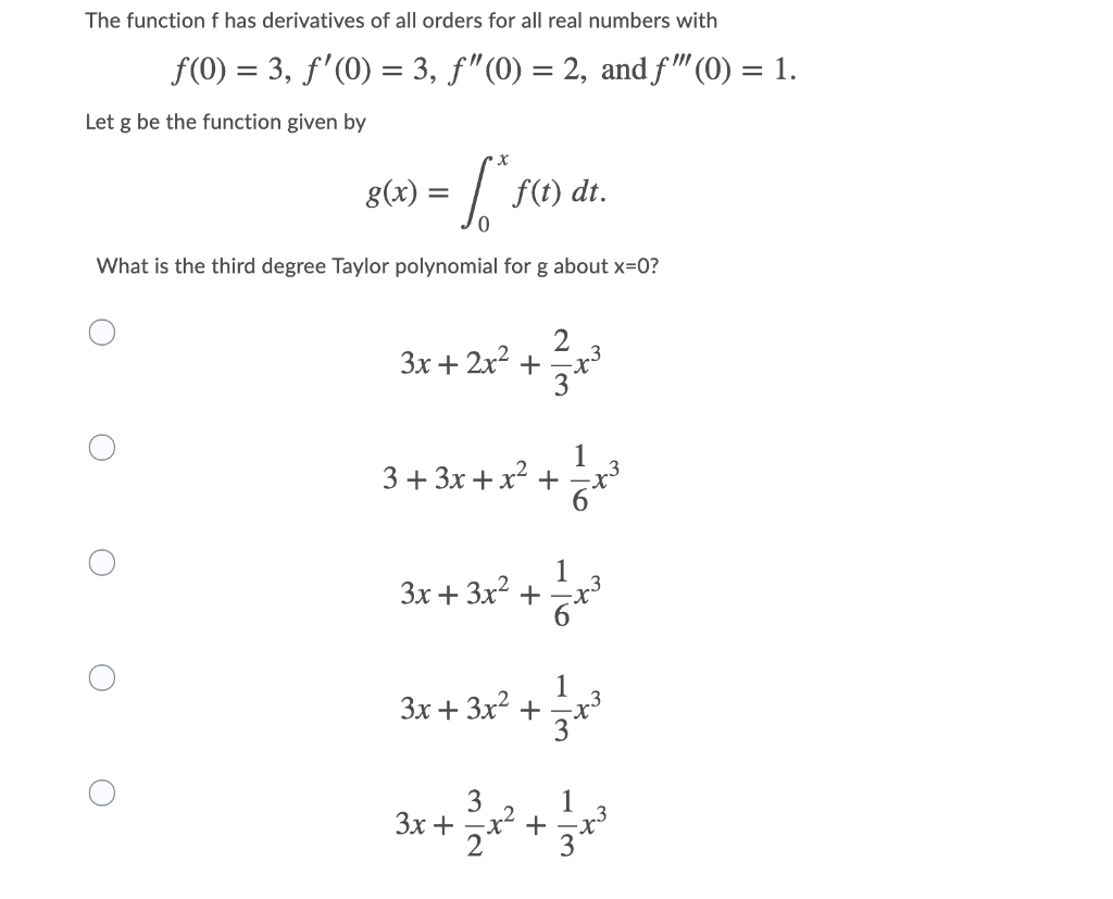 Solved The function f has derivatives of all orders for all | Chegg.com