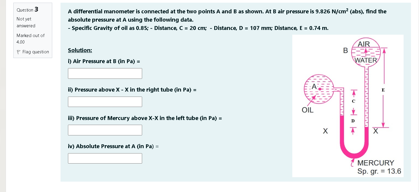 Solved A differential manometer is connected at the two | Chegg.com