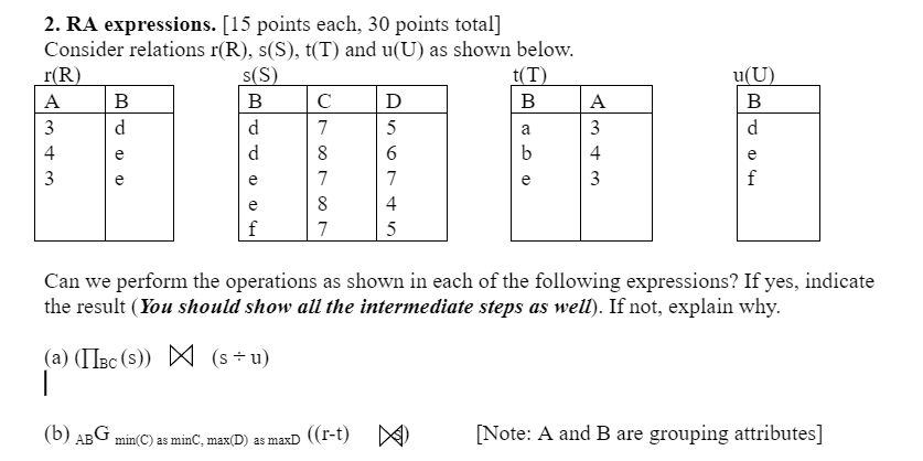 Solved 2. RA expressions. [ 15 points each, 30 points total] | Chegg.com