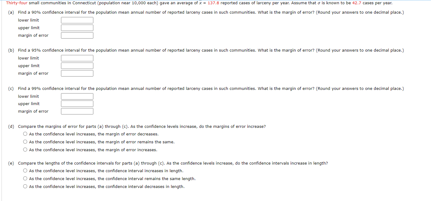 Solved lower limit upper limit margin of error lower limit | Chegg.com