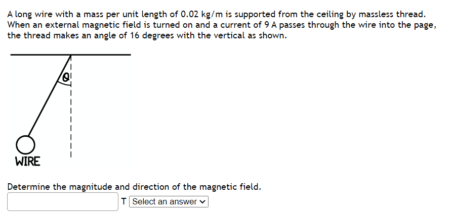 Solved A long wire with a mass per unit length of 0.02 kg/m | Chegg.com