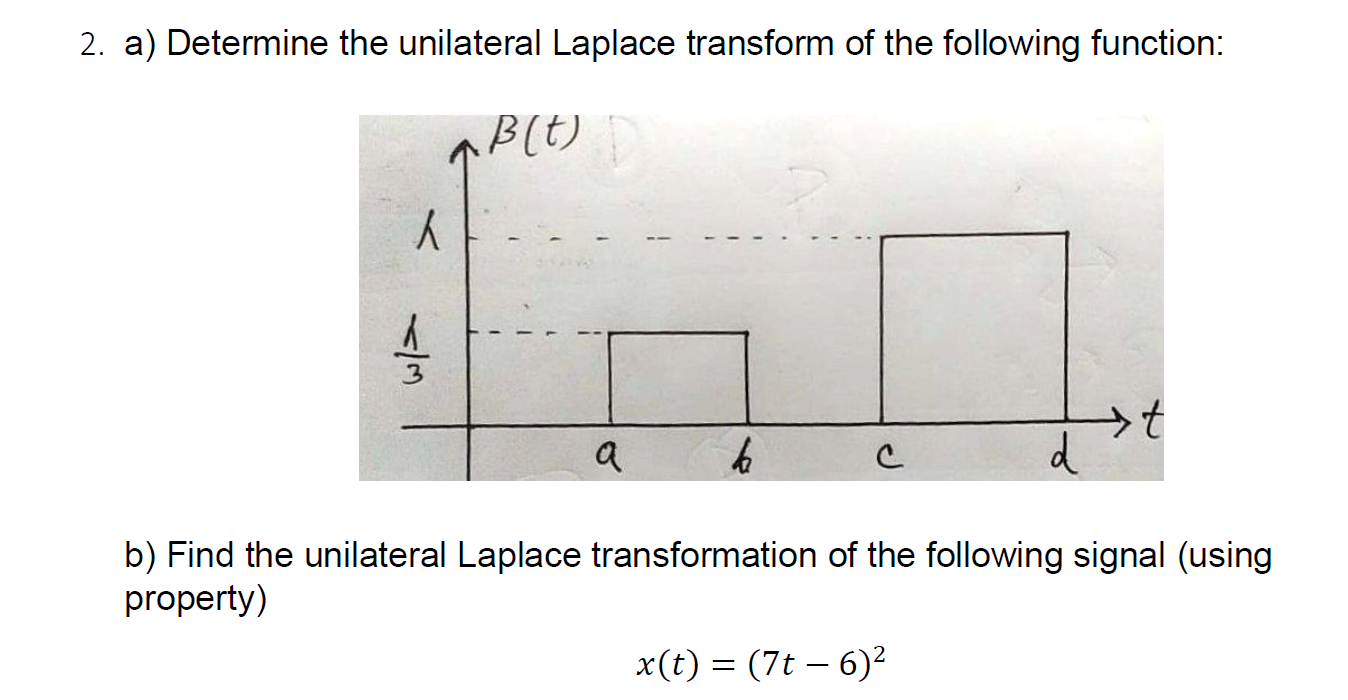 Solved 2. a) Determine the unilateral Laplace transform of | Chegg.com