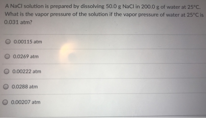 Solved A NaCl solution is prepared by dissolving 50.0 g NaCl | Chegg.com