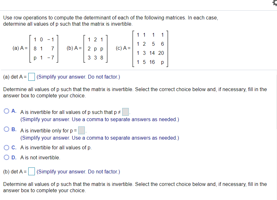 Solved Use row operations to compute the determinant of each | Chegg.com