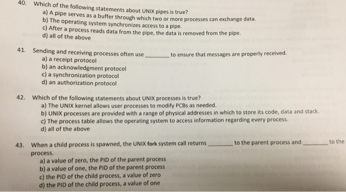 Solved 40. Which of the following statements about UNIX | Chegg.com