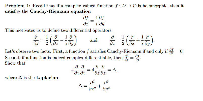 Solved Problem 1 Recall That If A Complex Valued Function 