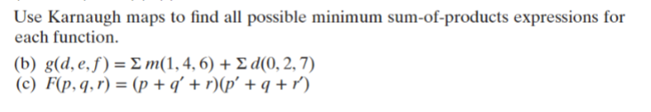 Solved Use Karnaugh maps to find all possible minimum | Chegg.com