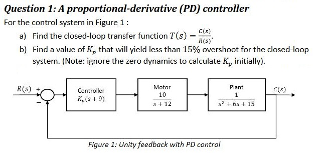Question 1: A proportional-derivative (PD) controller | Chegg.com