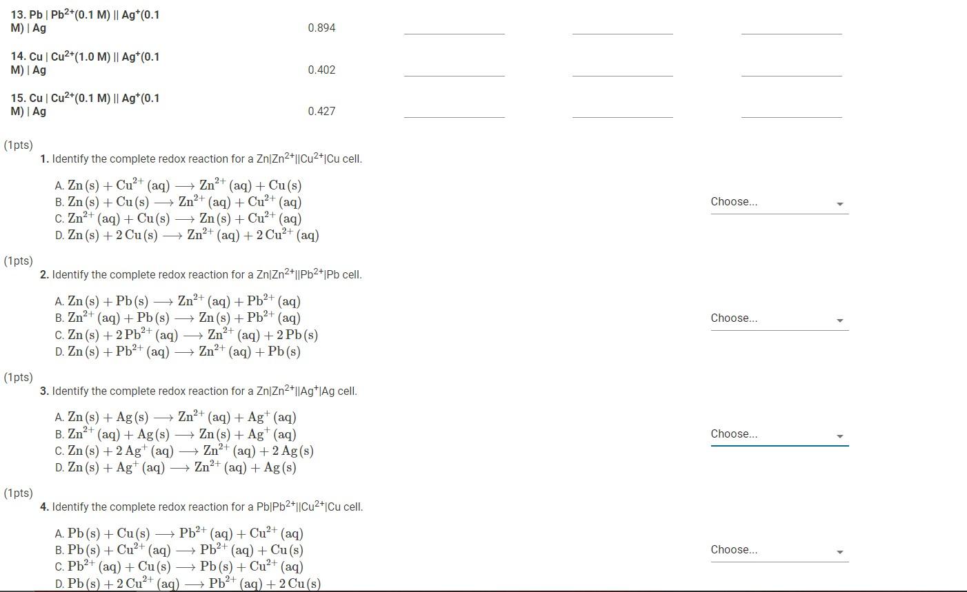 Solved Table 1. Voltaic cells data table Ecell (measured) | Chegg.com