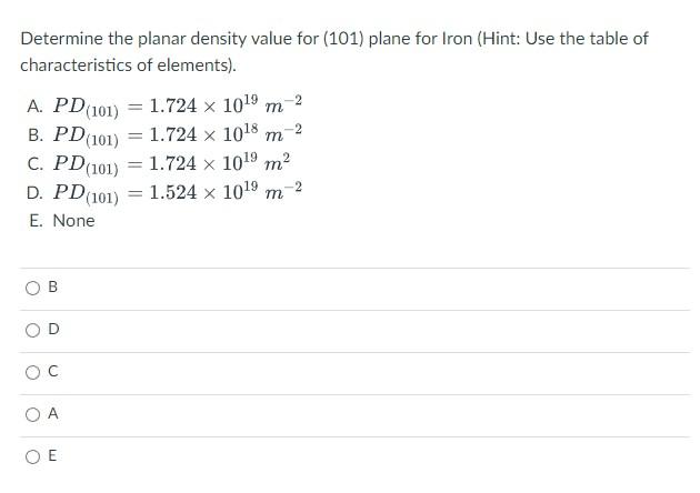 Solved Determine the planar density value for (101) plane | Chegg.com