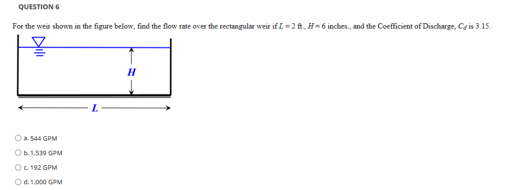Solved For the weir shown in the figure below, find the flow | Chegg.com